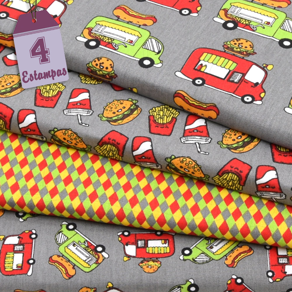 Kit de Tecido Food Truck (30x70) 4 Estampas - Bazar Horizonte