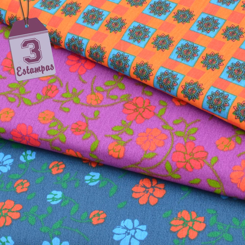 Kit de Tecido Modern Flower (30x70) 3 Estampas - Bazar Horizonte
