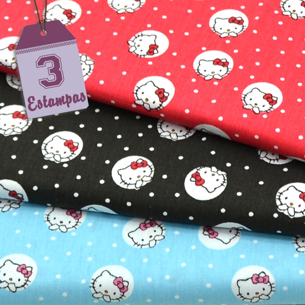 Kit de Tecido Hello Kitty Dots (30x70) 3 Estampas - Bazar Horizonte