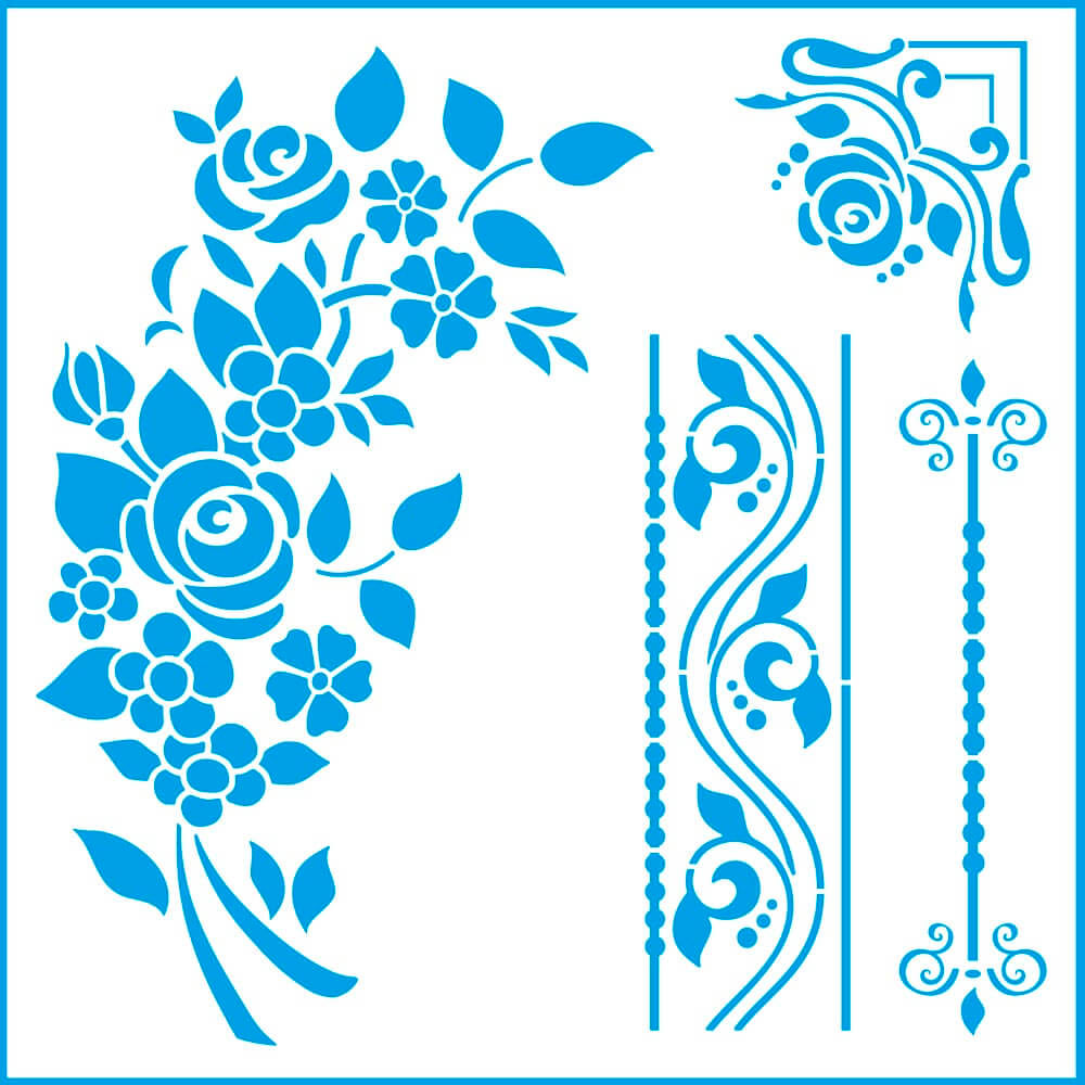 Stencil Litoarte Mara Fernandes 20 x 20 cm - STXX-192 Flores, Arabescos ...