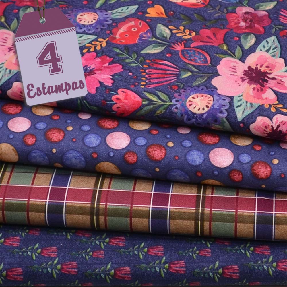 Kit de Tecido Elegance Floral Escuro (30x70) 4 Estampas - Bazar Horizonte