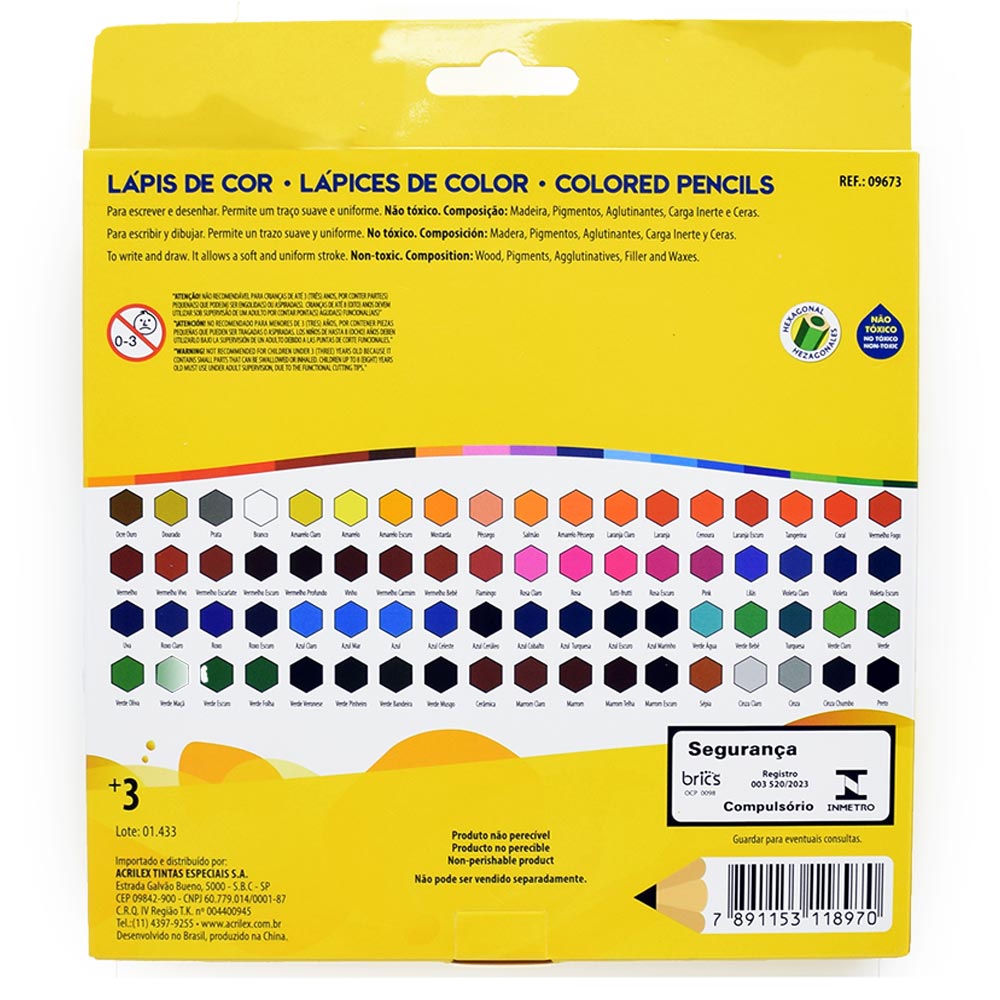Lápis de Cor Acrilex - 72 cores - Bazar Horizonte