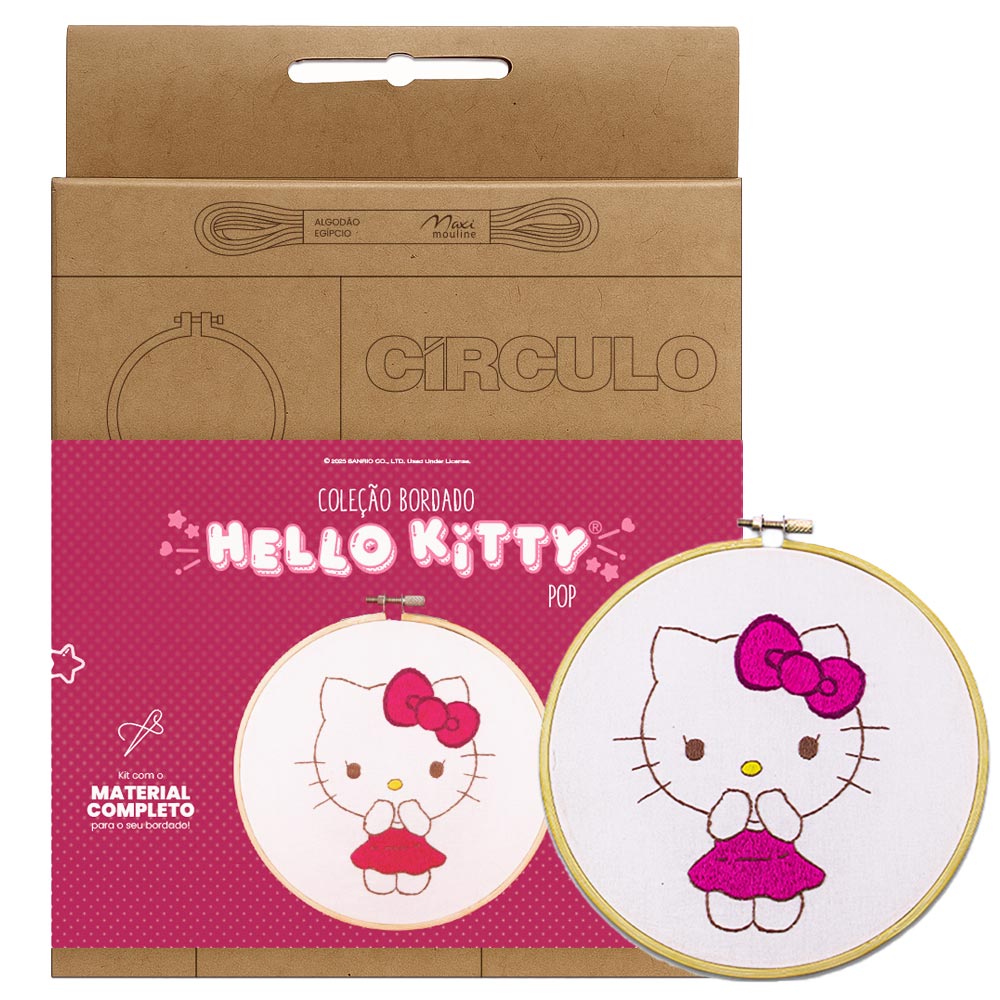 Kit Bordado Hello Kitty Círculo - Pop - Bazar Horizonte